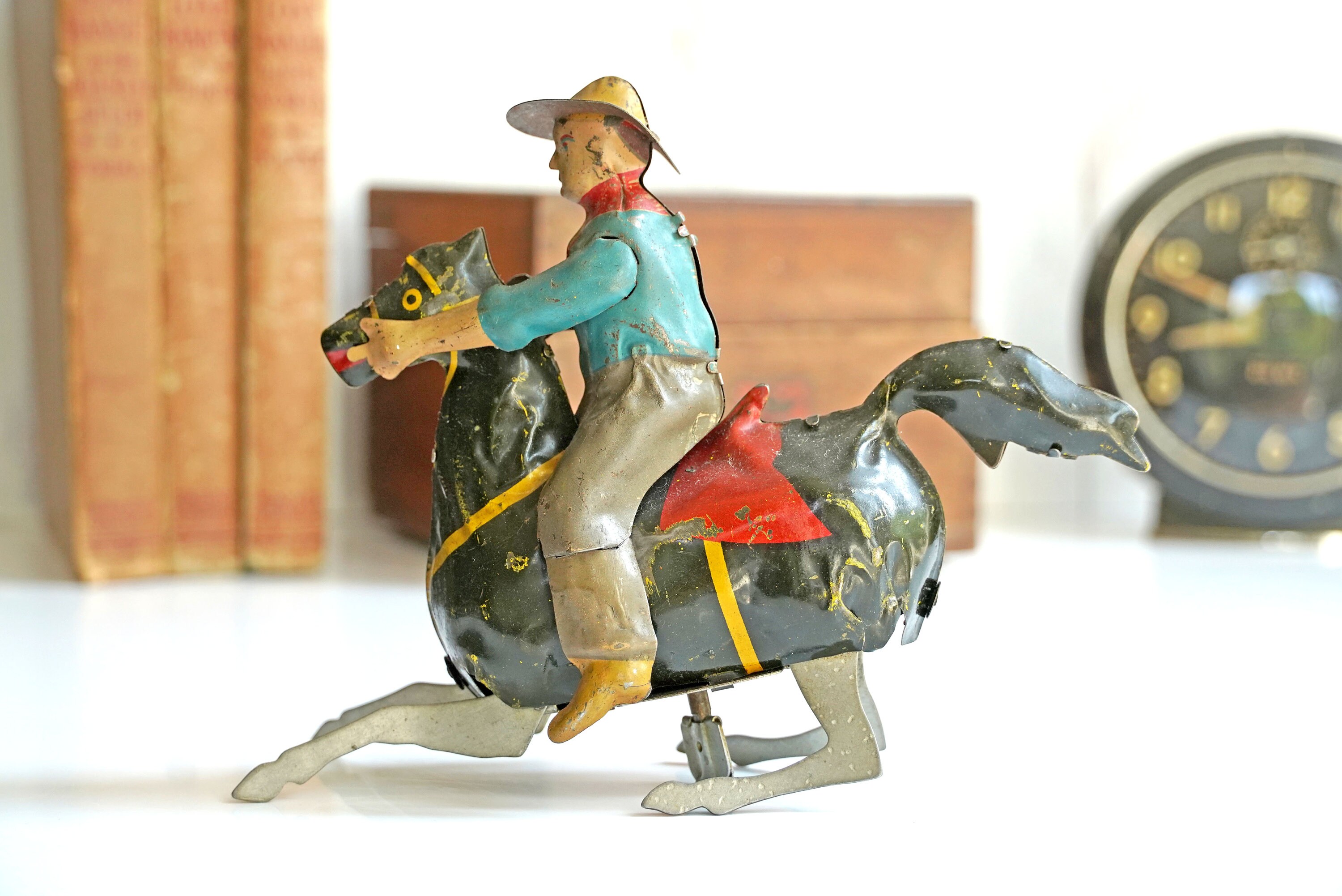 Antique Pressed Tin Mechanical Cowboy on Horse Primitive Tin | Etsy