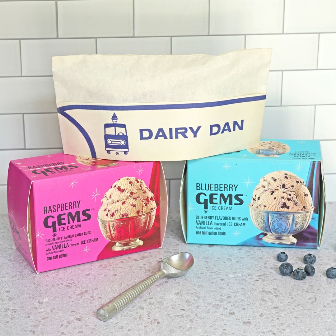 Vintage 1960s NOS Raspberry Gems Ice Cream, Blueberry Gems Ice Cream ...