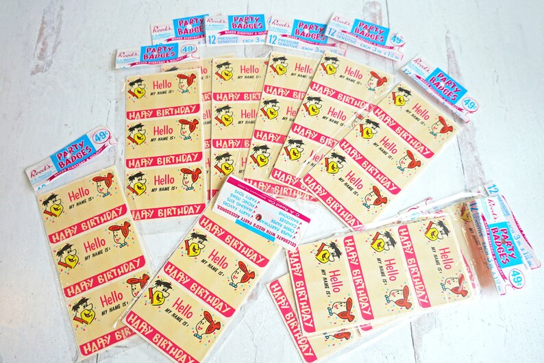 Vintage Flintstone's Adhesive Birthday Party Name Badges, New Old Stock ...