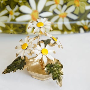 Vintage Mid Century Gold-tone Metal Daisies Trinket Dish, Painted Metal ...