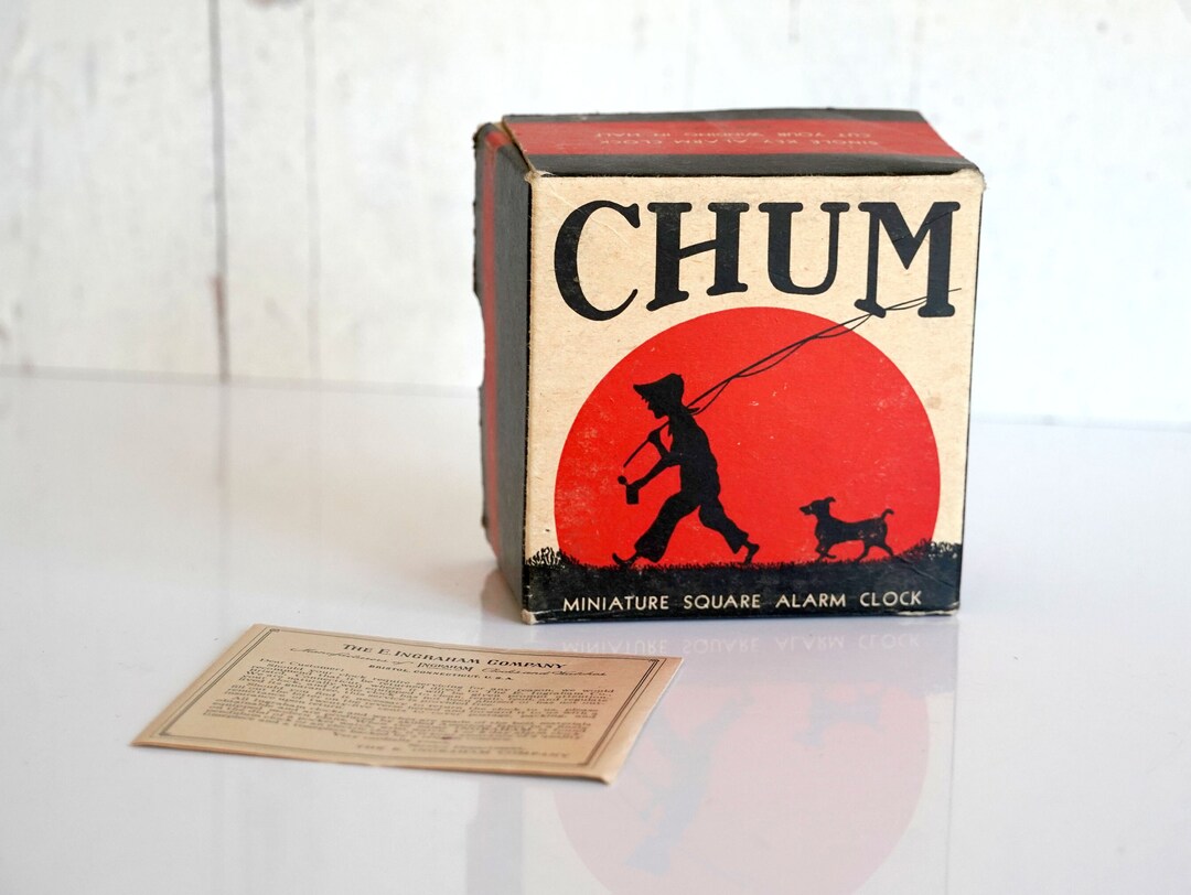 Vintage 1940s Chum Alarm Clock Box, Boy and His Dog Going Fishing ...