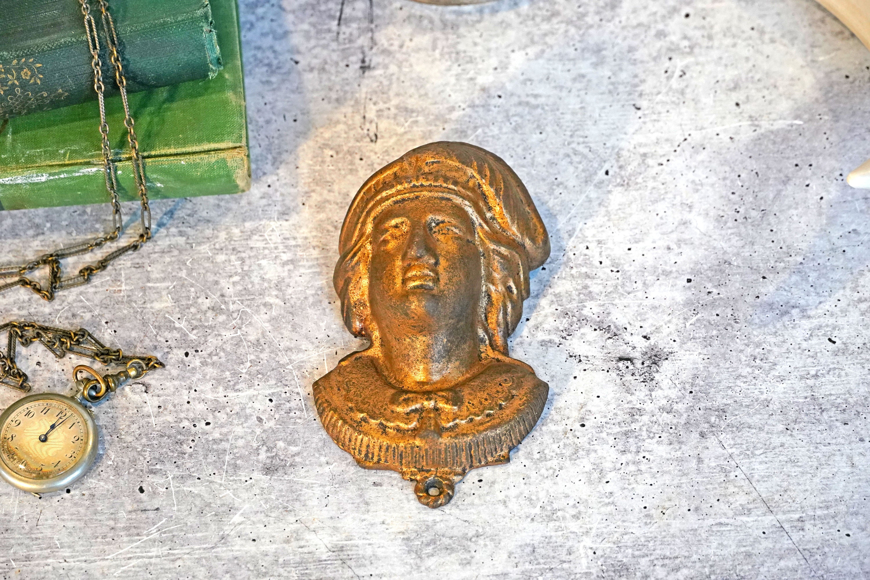 Antique Cast Iron Christopher Columbus Wall Hanging Matchstick Holder ...