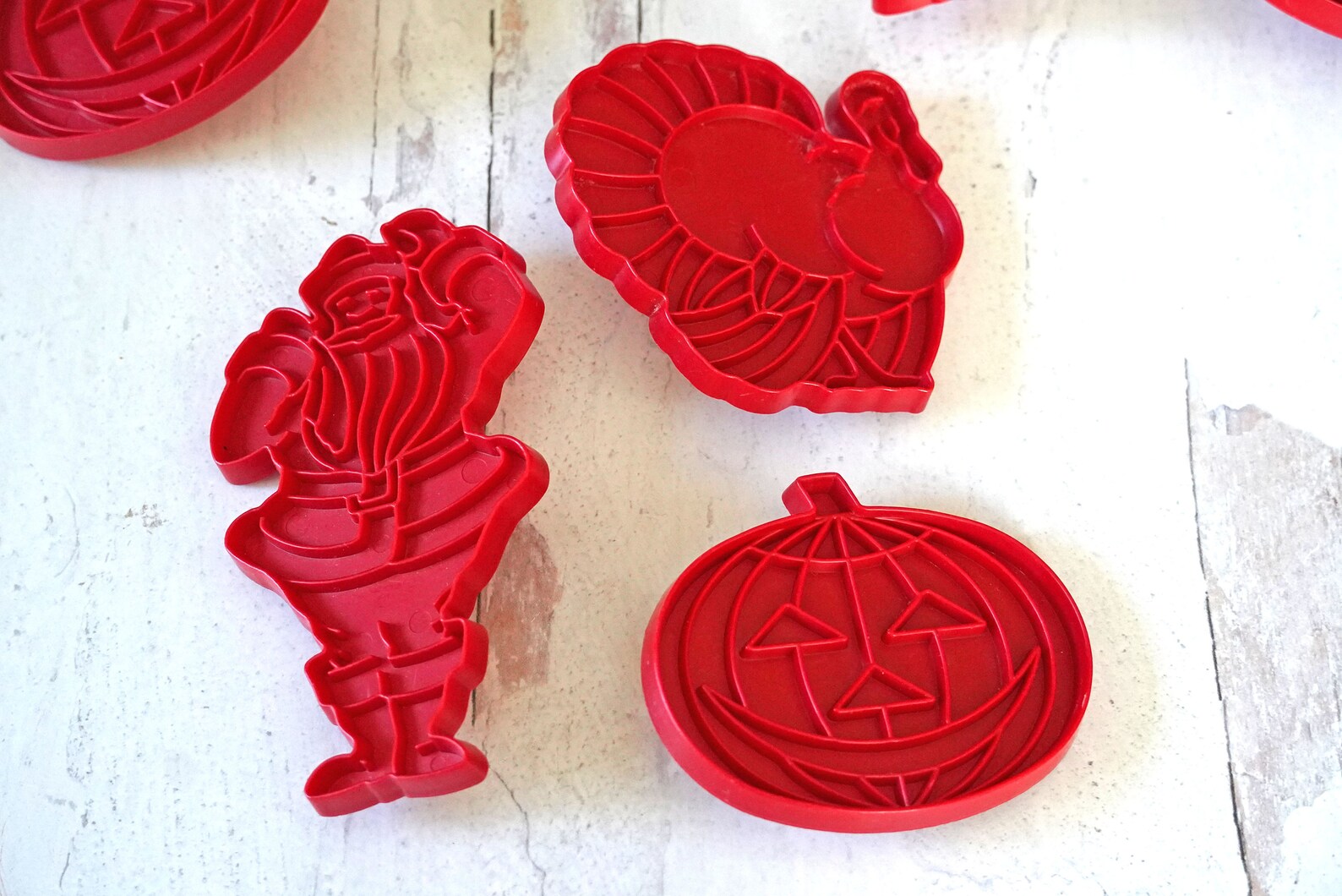 Vintage Red Hard Plastic Holiday Cookie Cutters, Set of 3, Santa Claus ...