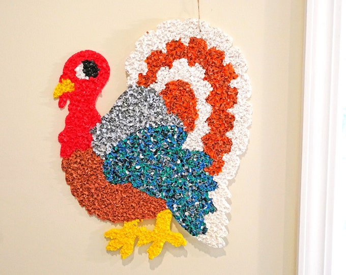 Vintage Melted Plastic Popcorn Thanksgiving Turkey Wall Hanging, Large ...