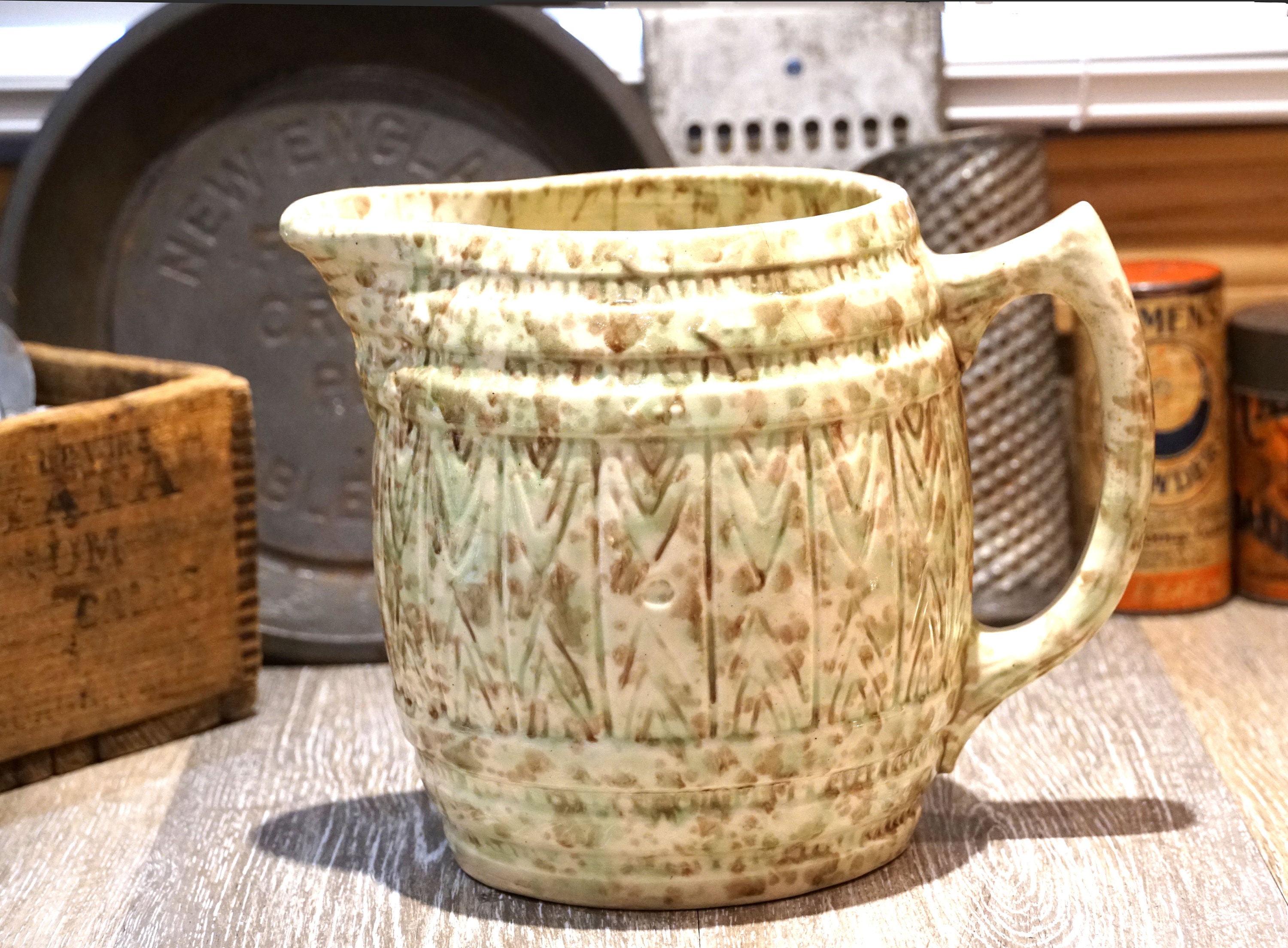 Antique Morton Pottery Spongeware Beer Barrel Jug Woodland | Etsy