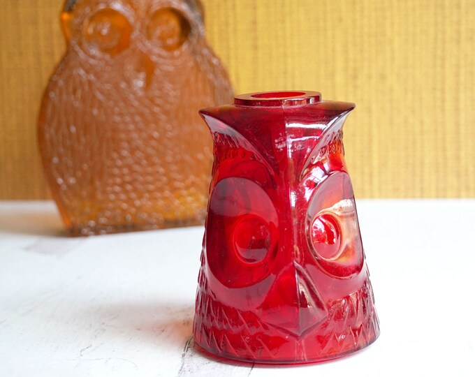 Vintage Viking Glass Ruby Red Owl Fairy Light, Top Half Only, No Base ...