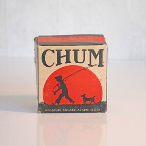 Vintage 1940s Chum Alarm Clock Box, Boy and His Dog Going Fishing ...