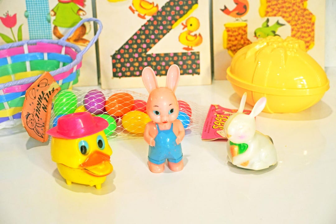 Vintage Mid Century Hard Plastic Easter Toys, Knickerbocker Blue ...