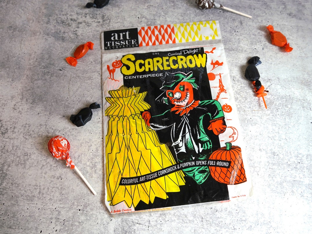 Vintage NOS Beistle Scarecrow Die-cut Honeycomb Centerpiece, 10, Corn ...