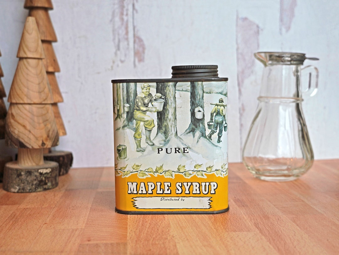 Vintage 1960s Pure Maple Syrup Can, 1 Qt, Yellow, Harvest, Woodland ...