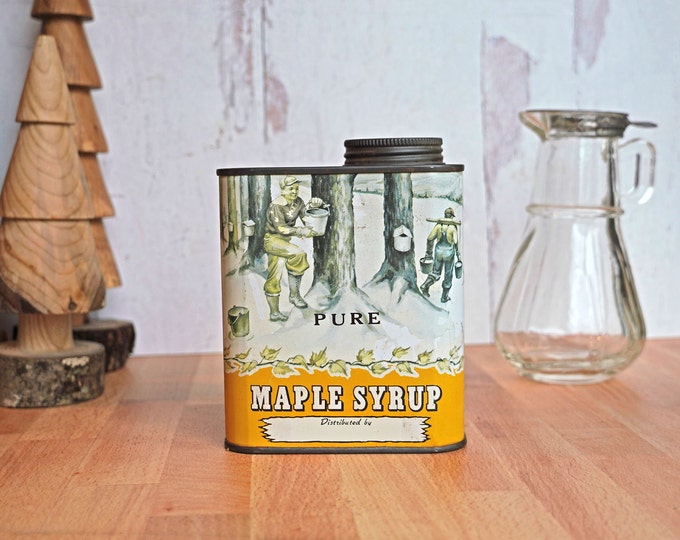 Vintage 1960s Pure Maple Syrup Can, 1 Qt, Yellow, Harvest, Woodland ...
