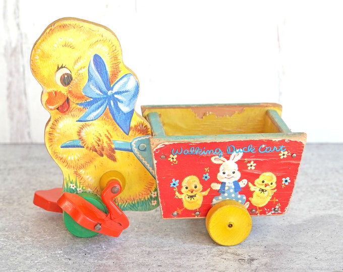 Vintage 1950s Fisher Price Walking Duck Cart, 305, Wood Body, Nailed ...