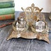 Antique Victorian Cast Iron Ink Stand, Ornate Leaf & Crown Scrollwork ...