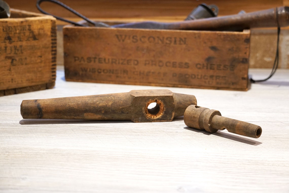 Antique Wood Wine Barrel Spigot Tap With Label Remnants 8 | Etsy