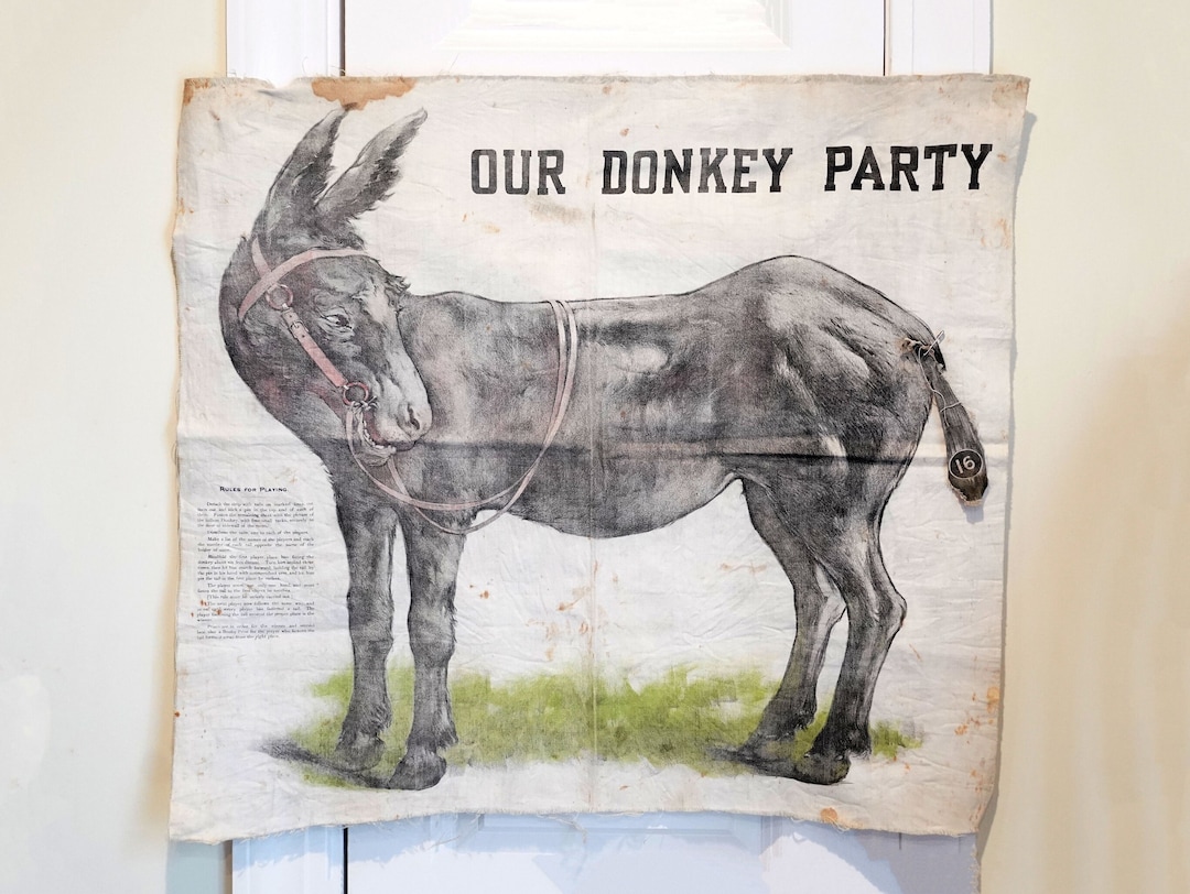 Antique 1910 - 1920 Cloth Our Donkey Party Game, Color, One Tail ...