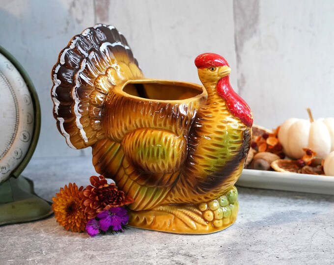 Vintage Glazed Ceramic Turkey Planter, Made in Japan, 4120, Collectible ...
