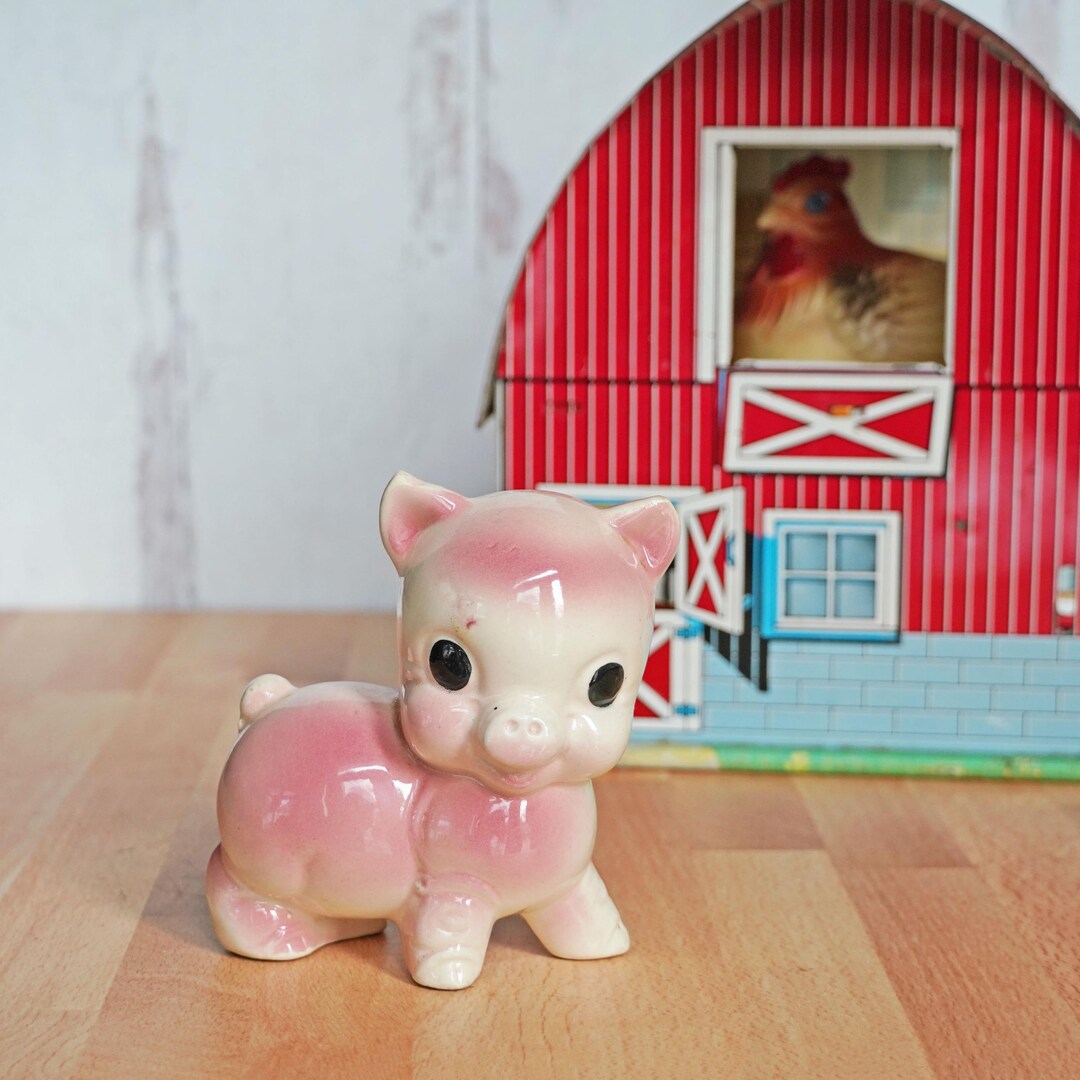 Vintage 1950s Rempel Diamond Pottery Curly Pig, 4", Glazed Ceramic Pink ...