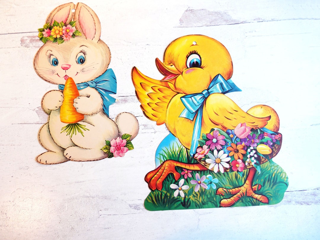 Vintage Mid Century Dennison Easter Die-cuts, Girl Bunny in Bonnet and ...