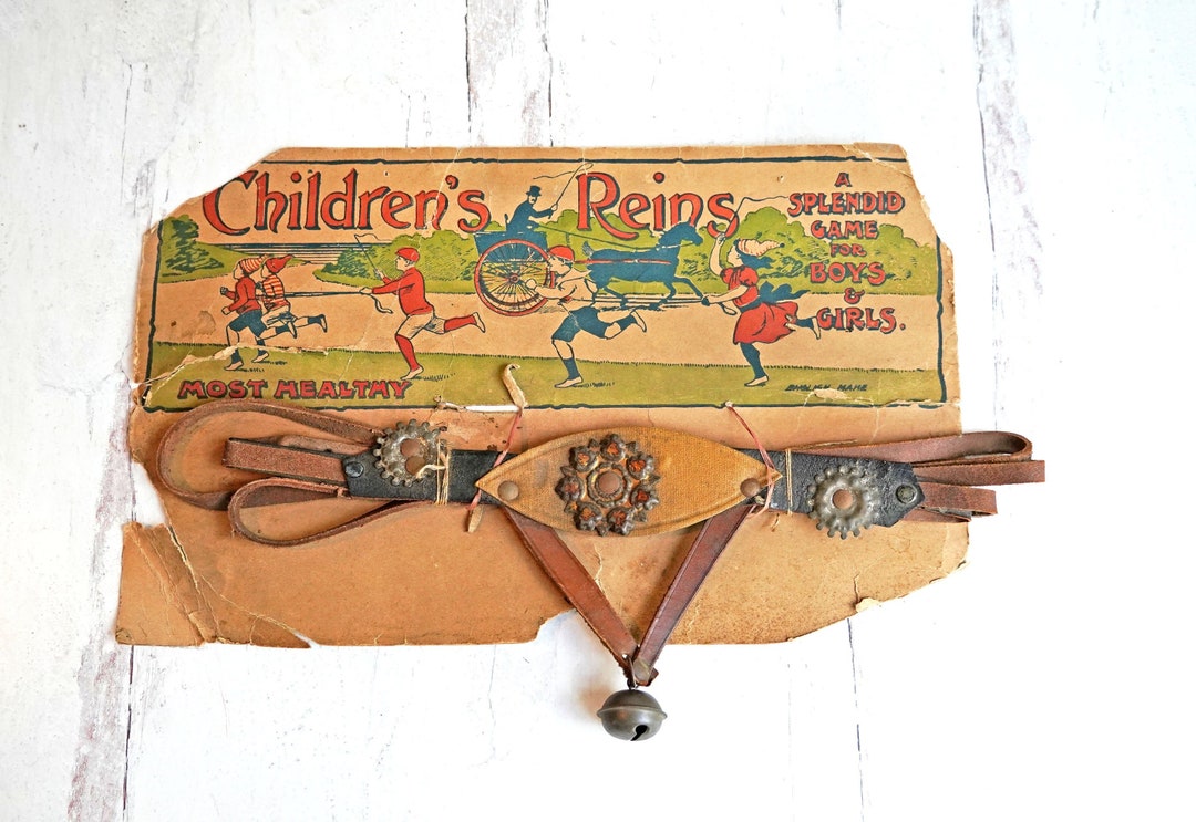 Antique Toy Leather Driving Reins, Pressed Tin Decorations, Children's ...