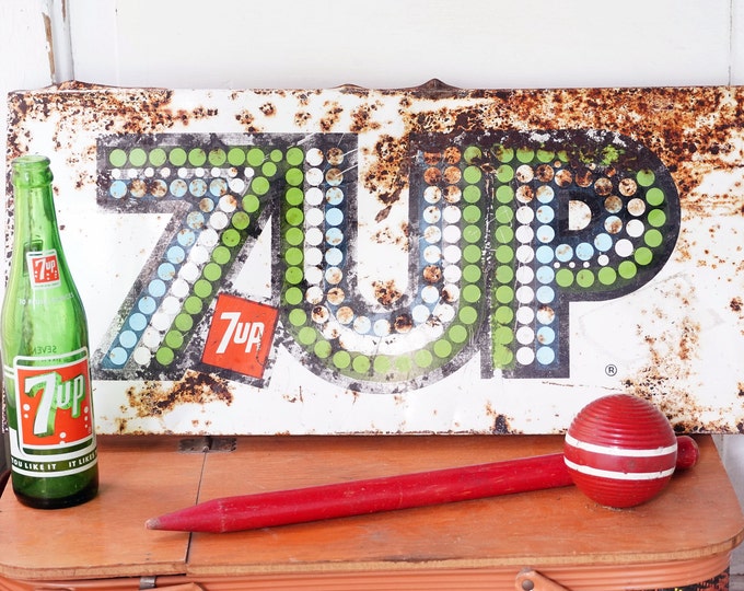 Vintage 1970s Metal 7UP Dot Circle Logo Advertising Sign, Blue, White ...