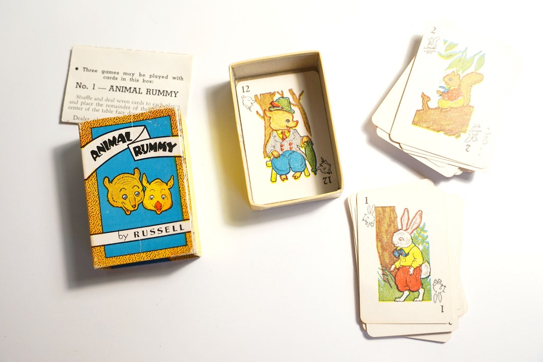 Vintage 1935 Russell Big Little Card Game Animal Rummy 550-5, Mini ...