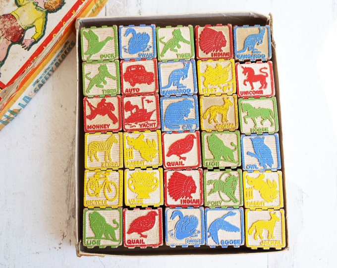 Vintage Halsam Hi-lo Safety Blocks, 2230, Set of 30 Wood Alphabet ...