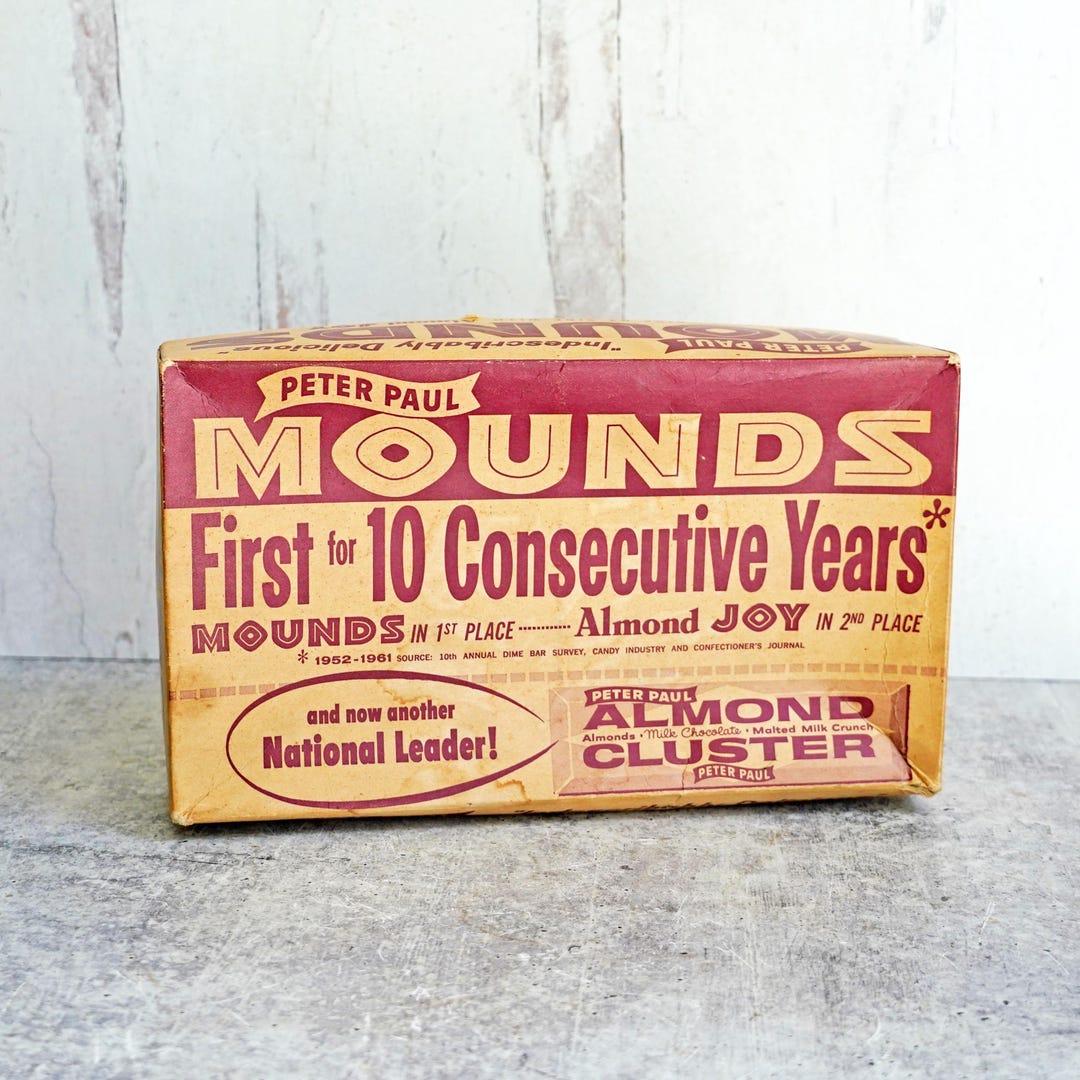 Vintage 1962 Peter Paul Mounds Empty Candy Box, Brown & Beige ...