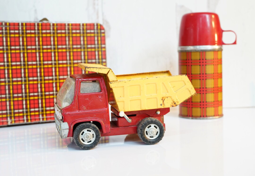 Vintage 1968 Louis Marx Pressed Steel Red and Yellow Dump Truck, Rusty ...