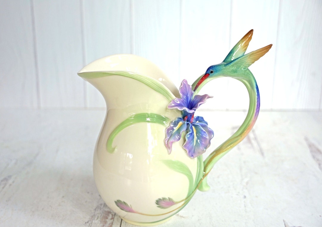 Vintage Franz Porcelain Journey of Happiness Hummingbird & Iris Pitcher ...