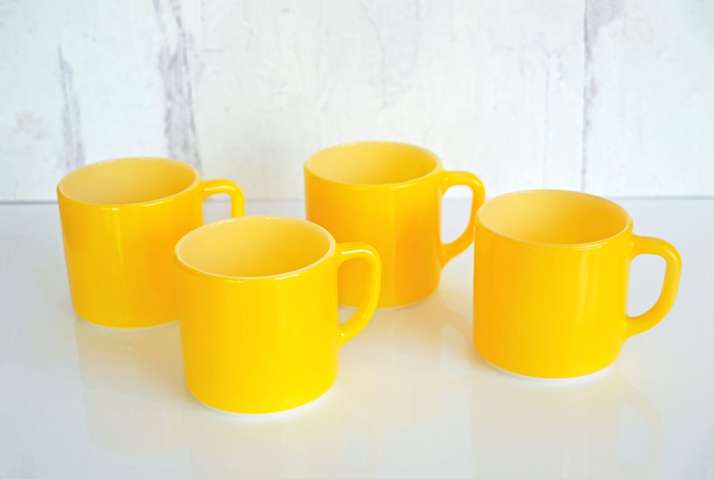 Vintage Federal Glass Yellow D Handle Coffee Mugs, Set of 4, Fired on ...
