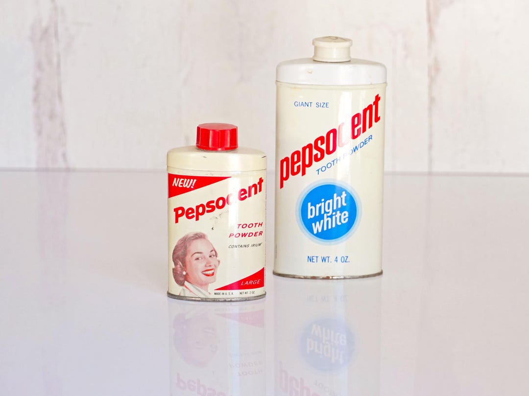 Vintage Pair of Pepsodent Tooth Powder Tins, Mid Century 2 Oz, Smiling ...