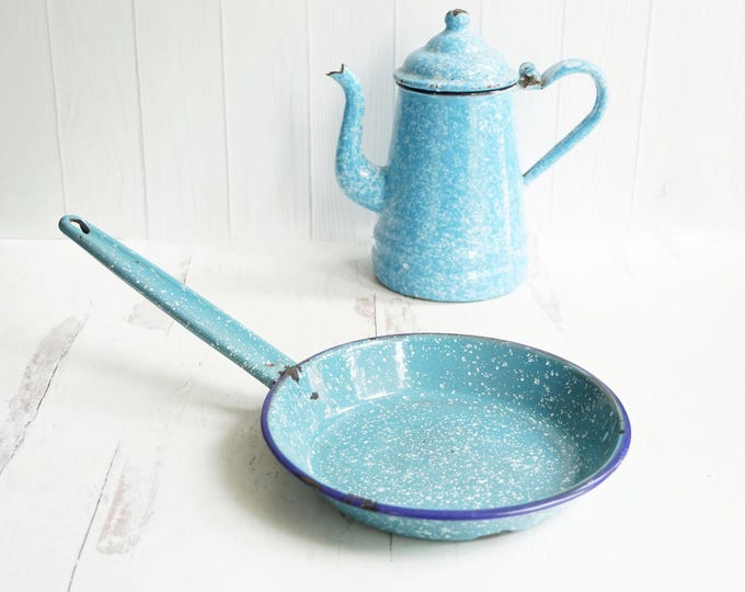 Vintage Blue and White Graniteware Enamel Campfire Skillet, 8 1/4 ...