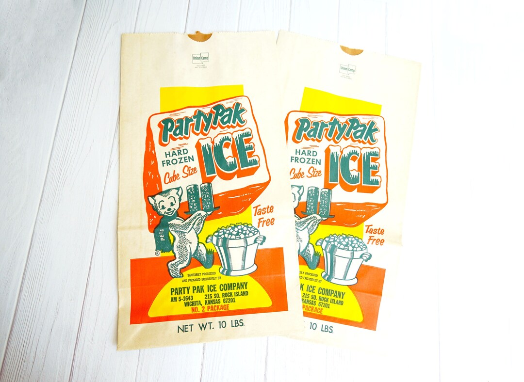 Vintage Mid-century Party Pak Ice Company 10 Lb Paper Ice Bag, Orange ...