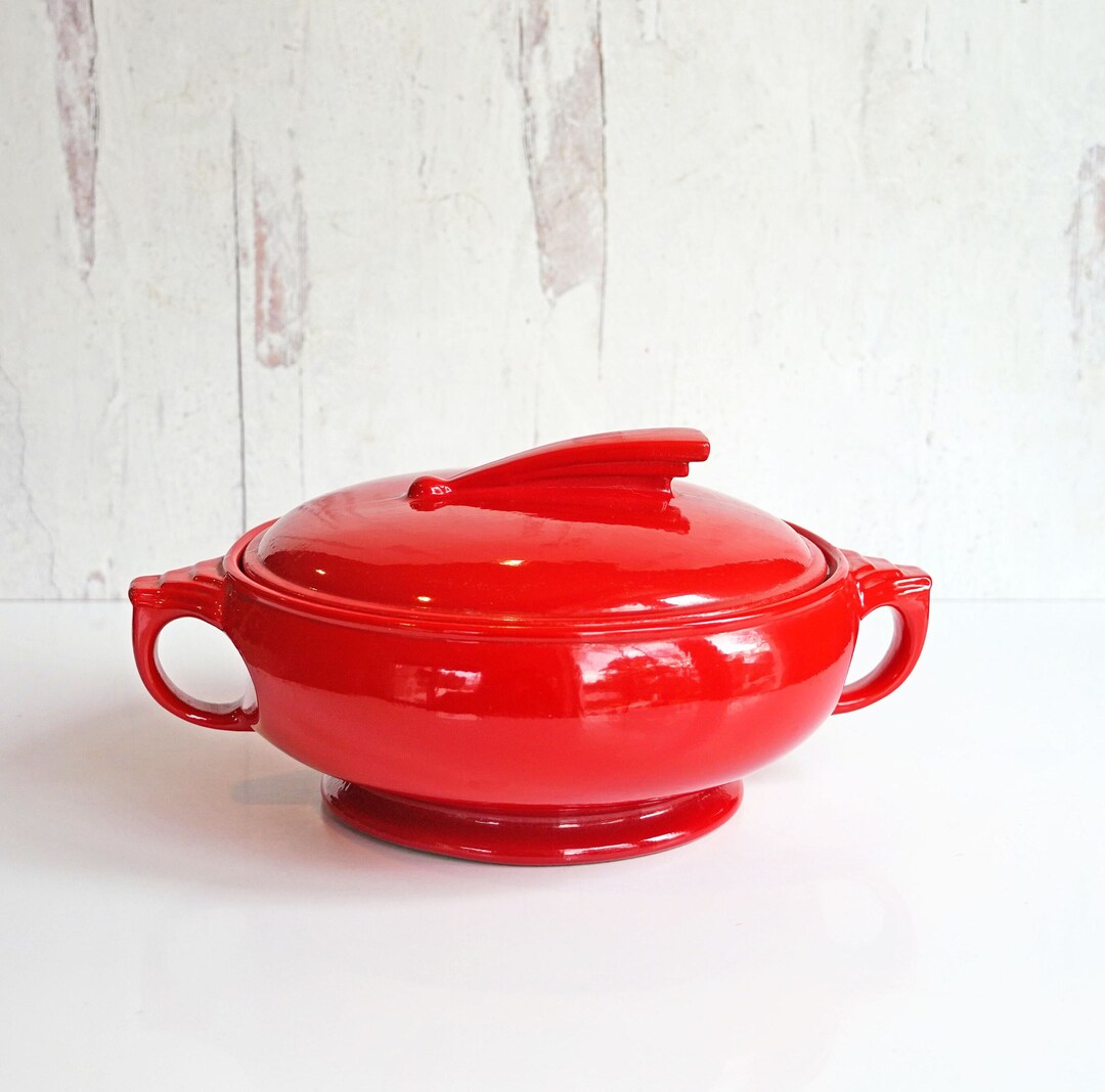 Vintage 1940 Hall's Superior Red Sundial Covered Casserole, Handled ...