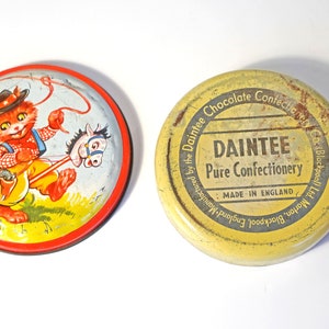 Vintage 1950s Daintee Pure Confectionery Tin, 4 1/4" Round, Cowboy ...