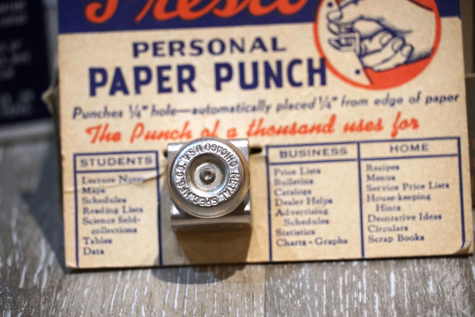 Vintage NOS 1950s Presto Personal Paper Punch, 1/4" Holes, the Punch of ...
