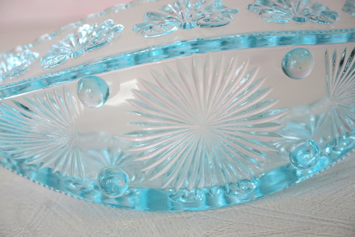 Vintage 1950s LG Wright Glass Aquamarine Blue War of the Roses | Etsy