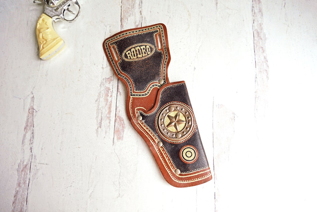 Vintage 1940 Leather Hubley Rodeo Cap Gun Holster, Pressed Tin Hubley ...