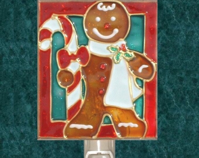Stained Glass Gingerbread Man Art Christmas Night Light Plug in Holiday ...