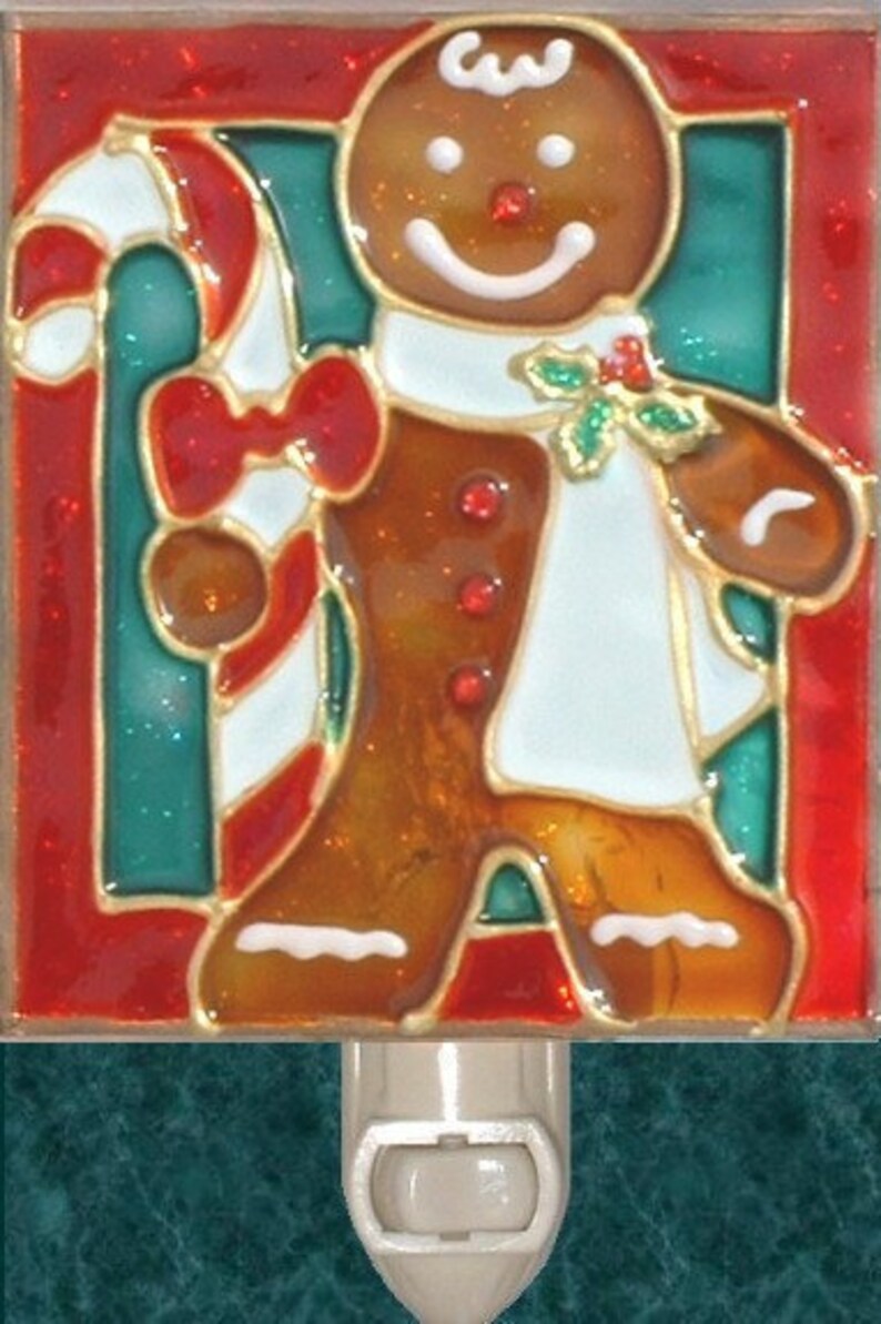 Stained Glass Gingerbread Man Art Christmas Night Light Plug - Etsy
