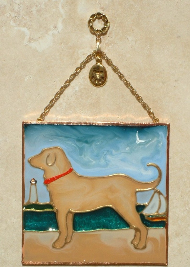 Yellow Lab Gift Labrador Retriever Stained Glass Panel Yellow | Etsy