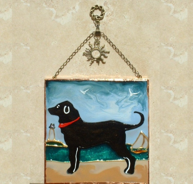 Black Lab Gift Labrador Retriever Stained Glass Panel Black - Etsy