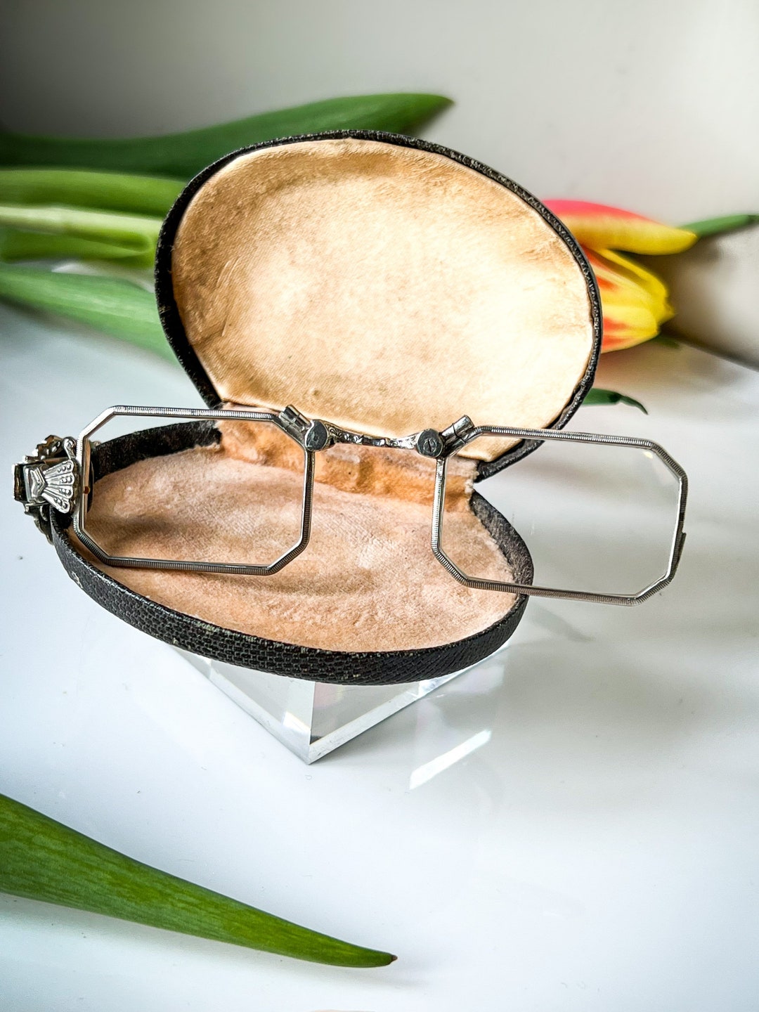 Antique Art Deco Lorgnette Spring Loaded Spectacles in Case Opera ...