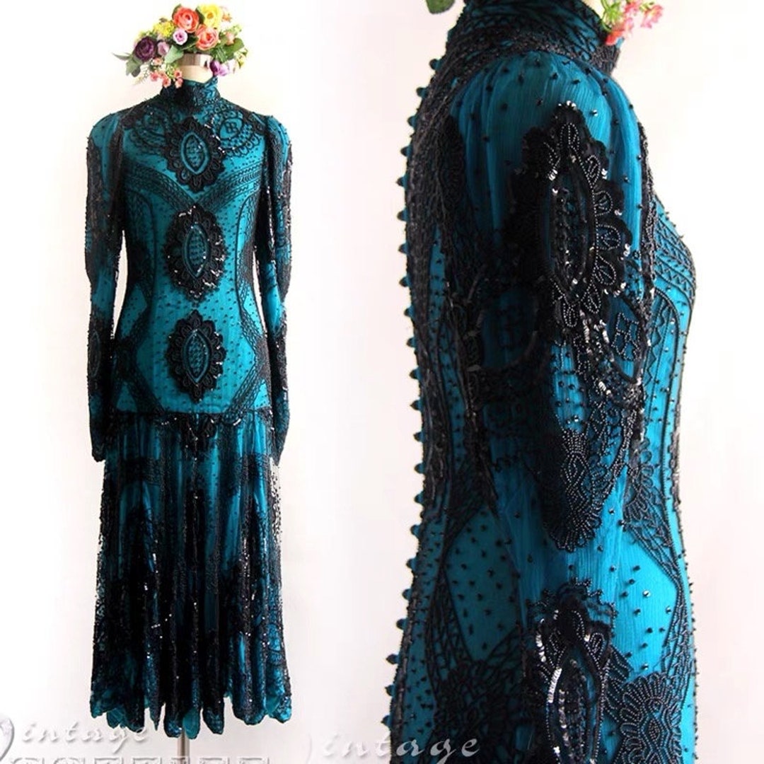 Incredible Designer Victorian Style Silk Sequin Beaded Netting Flapper ...