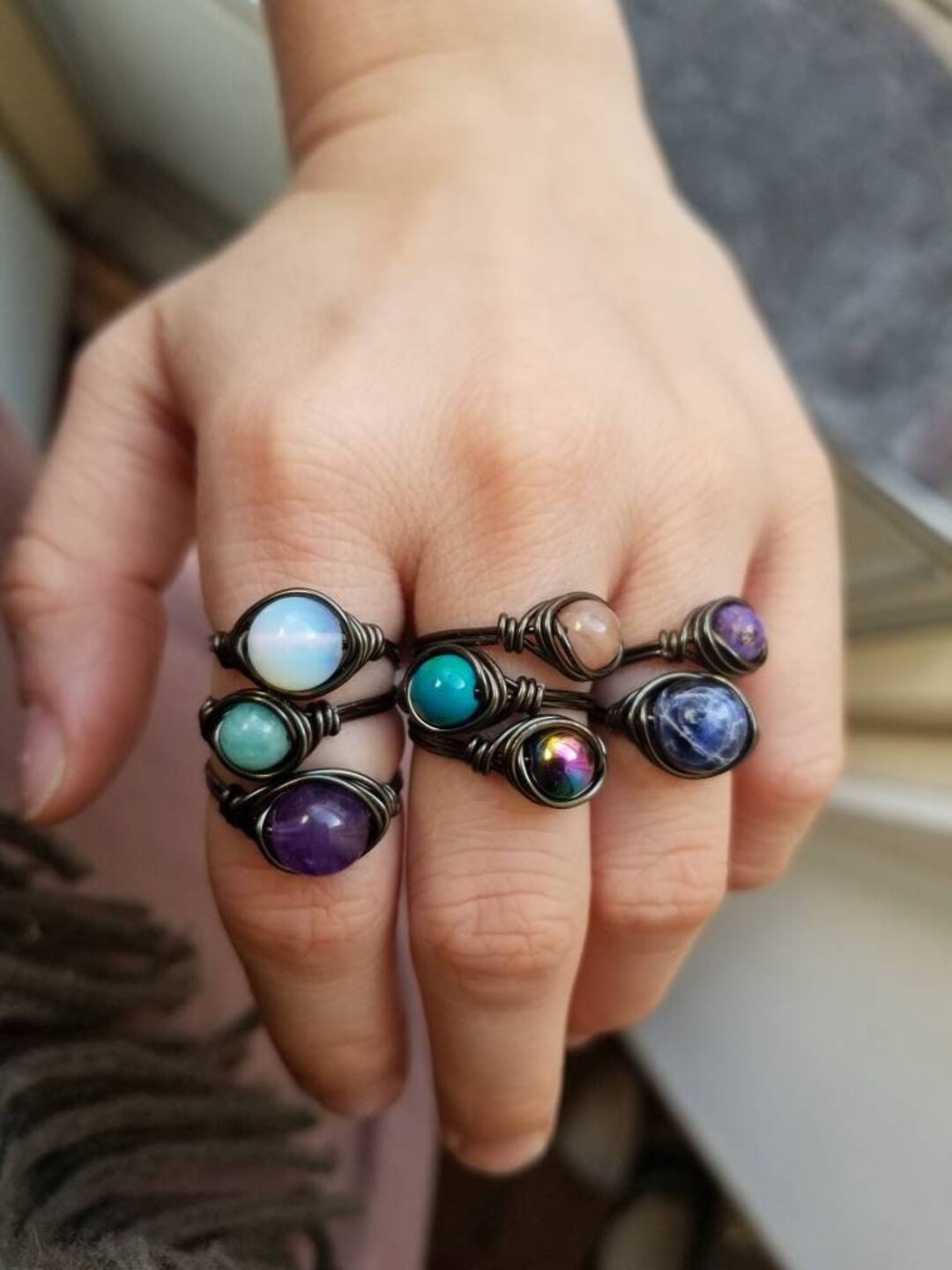 Hippie Jewelry Hematite Rings Wire Wrapped Crystal Rings - Etsy
