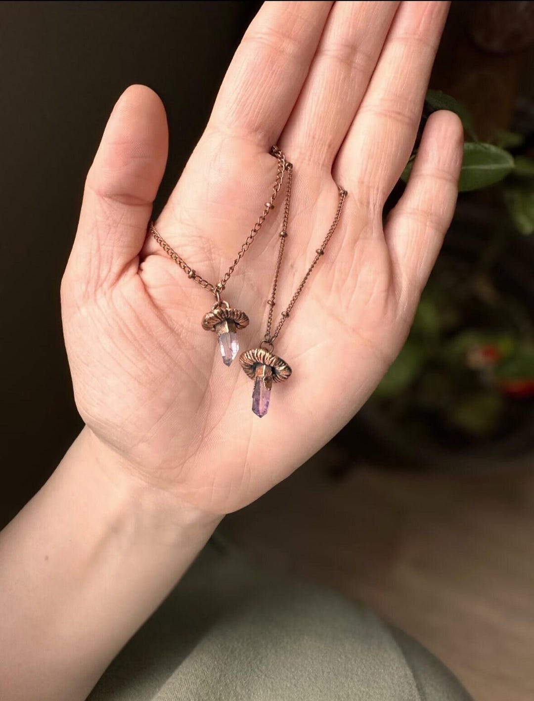 Dainty Tiny Vera Cruz Amethyst Mushroom Necklace, Electroformed Jewelry ...
