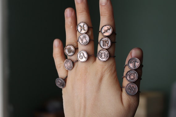 Zodiac Sign Ring Astrology Rings | Etsy