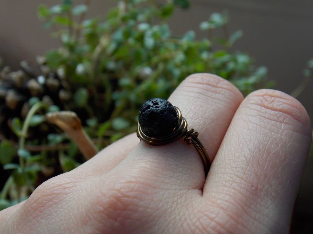 Essential Oil Ring | Black Lava Rock Diffuser Jewelry | Custom Wire Wrapped - Etsy