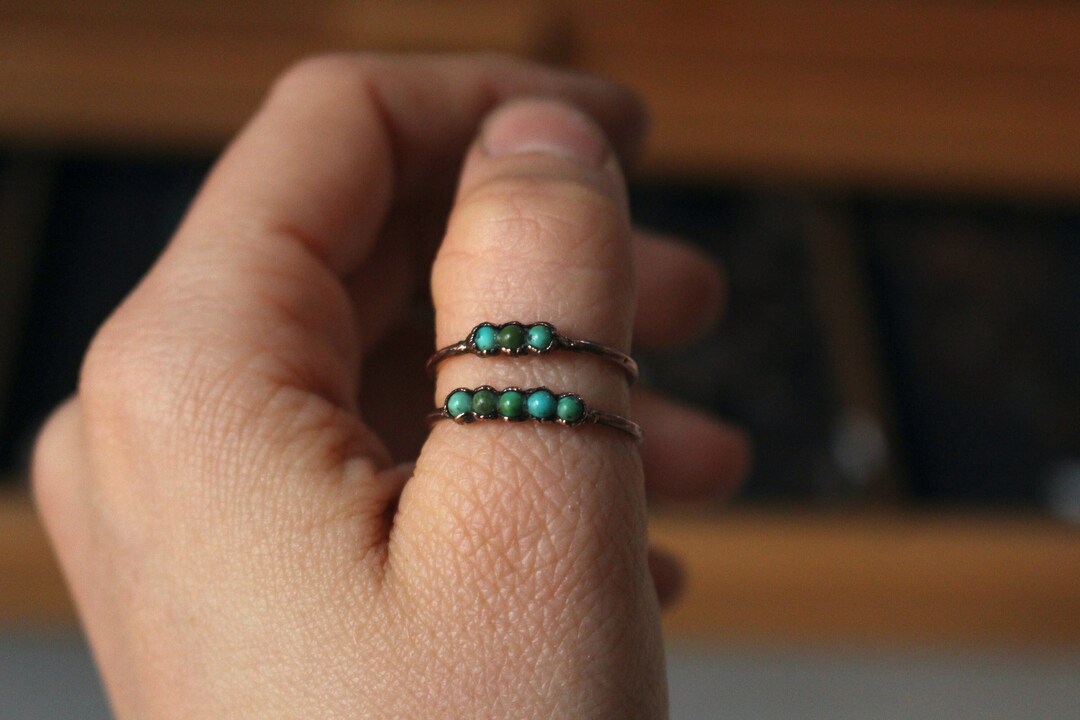Dainty Turquoise Copper Rings Electroformed Hippie Jewelry - Etsy