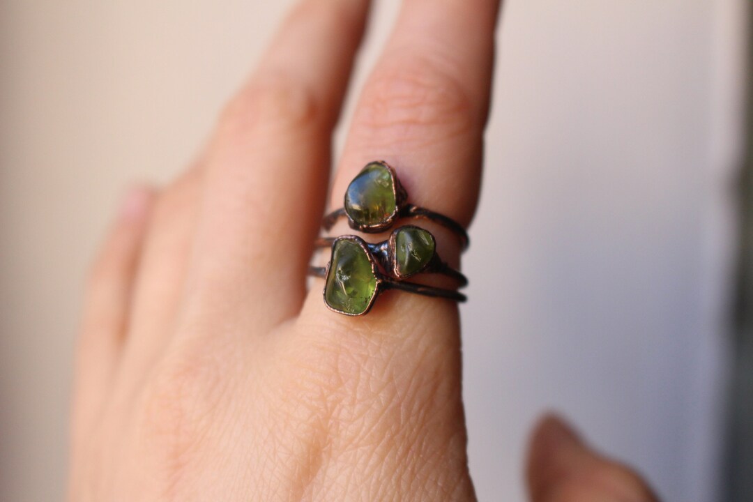 Raw Peridot Stacking Ring, Crystal Rings, Boho Hippie - Etsy